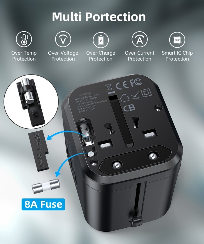 PD5008 30W Universal Travel Adapter With USB-C and USB-A Ports - Black ...