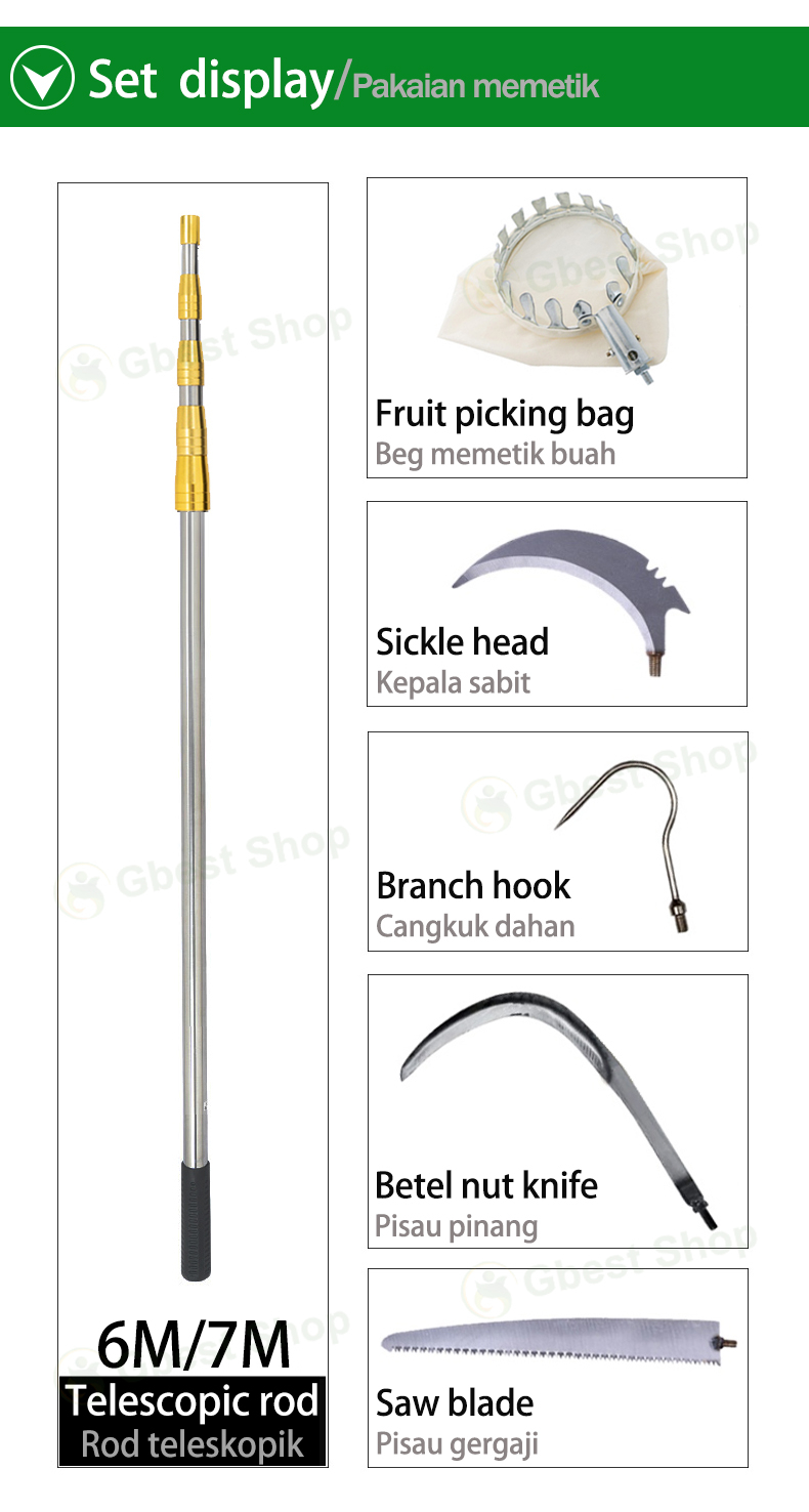 6/7 Meter Telescopic Fruit Picker High Pruning Branch Shear Saw Tree ...