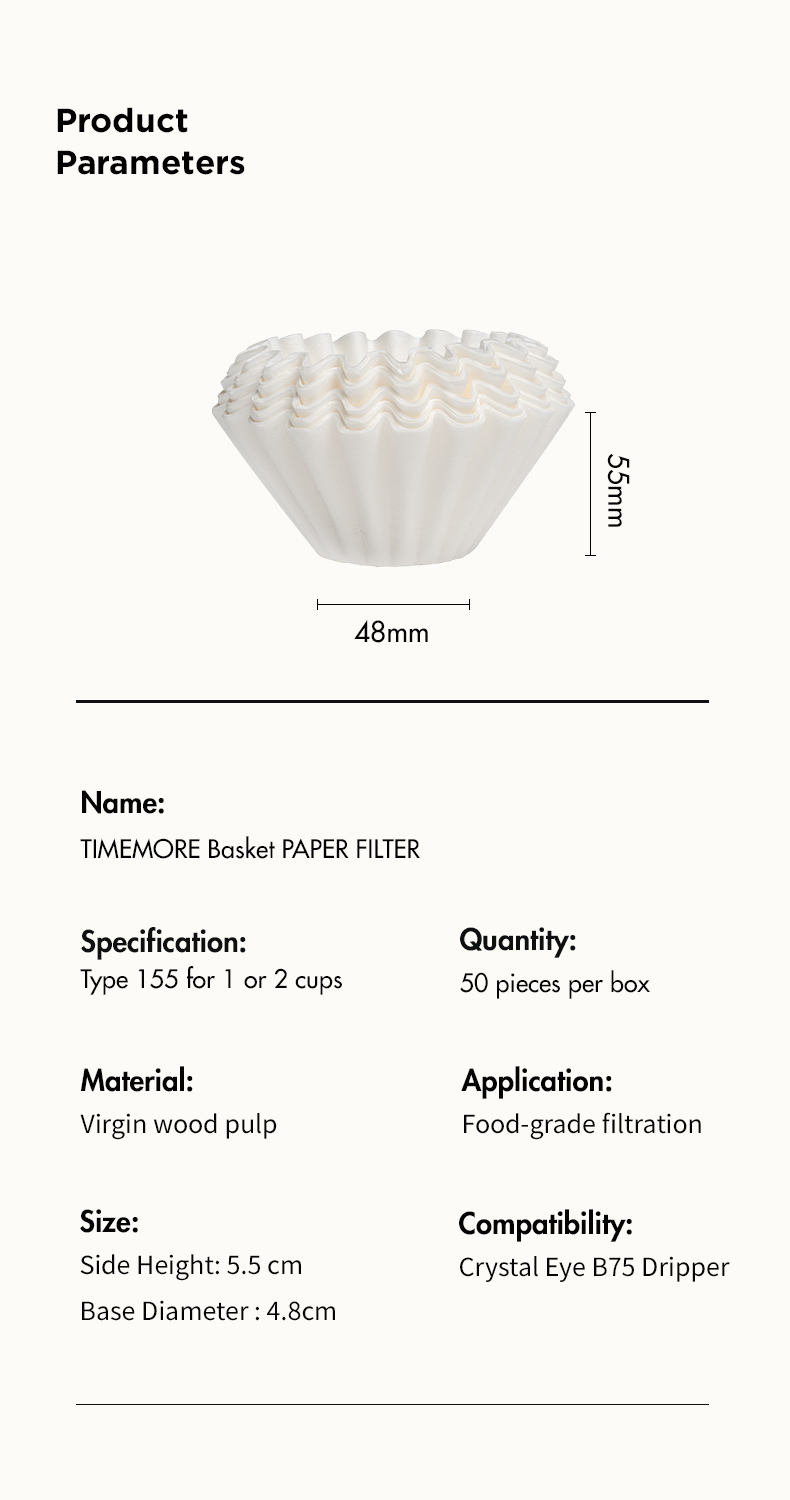 TIMEMORE Wave Basket Paper Filter 01, Box of 50 pcs (Compatible with ...