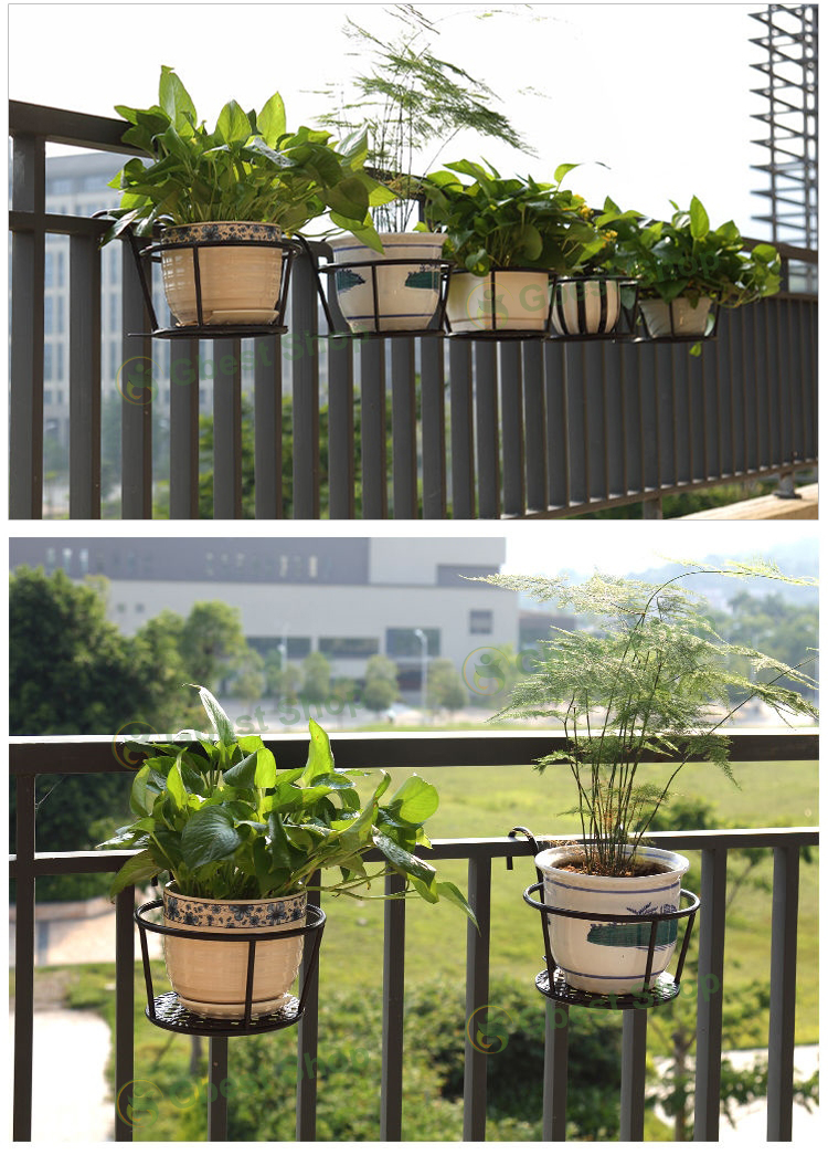 Outdoor Balcony Iron Flower Pot Rack Wall Hanging Planter Stand Plant ...