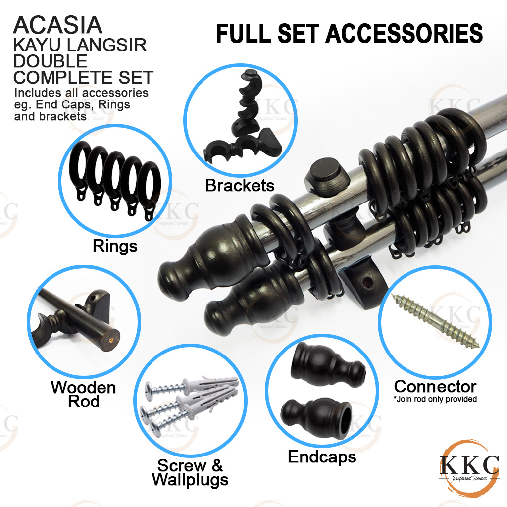 KKC ACASIA DOUBLE Wooden Curtain Rod / Kayu Langsir /Rod Langsir ...