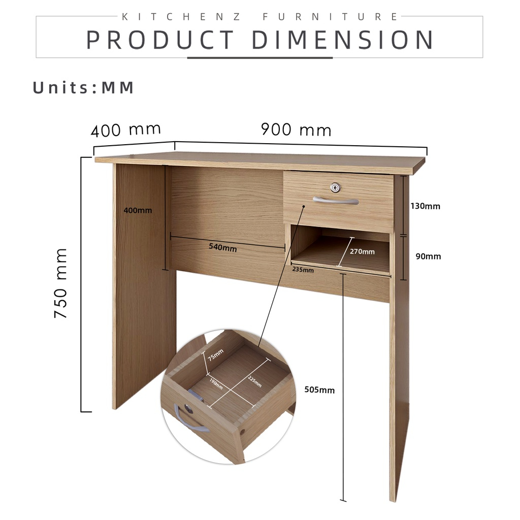 KitchenZ 3Ft Study Desk Writing Table Meja Belajar Office Table Study ...