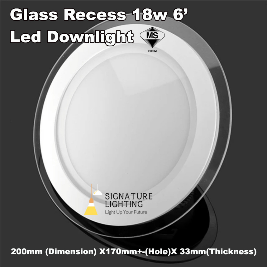 Led Downlight Glass Panel Ceiling Light 18w Round & Square 6inchi 200mm ...