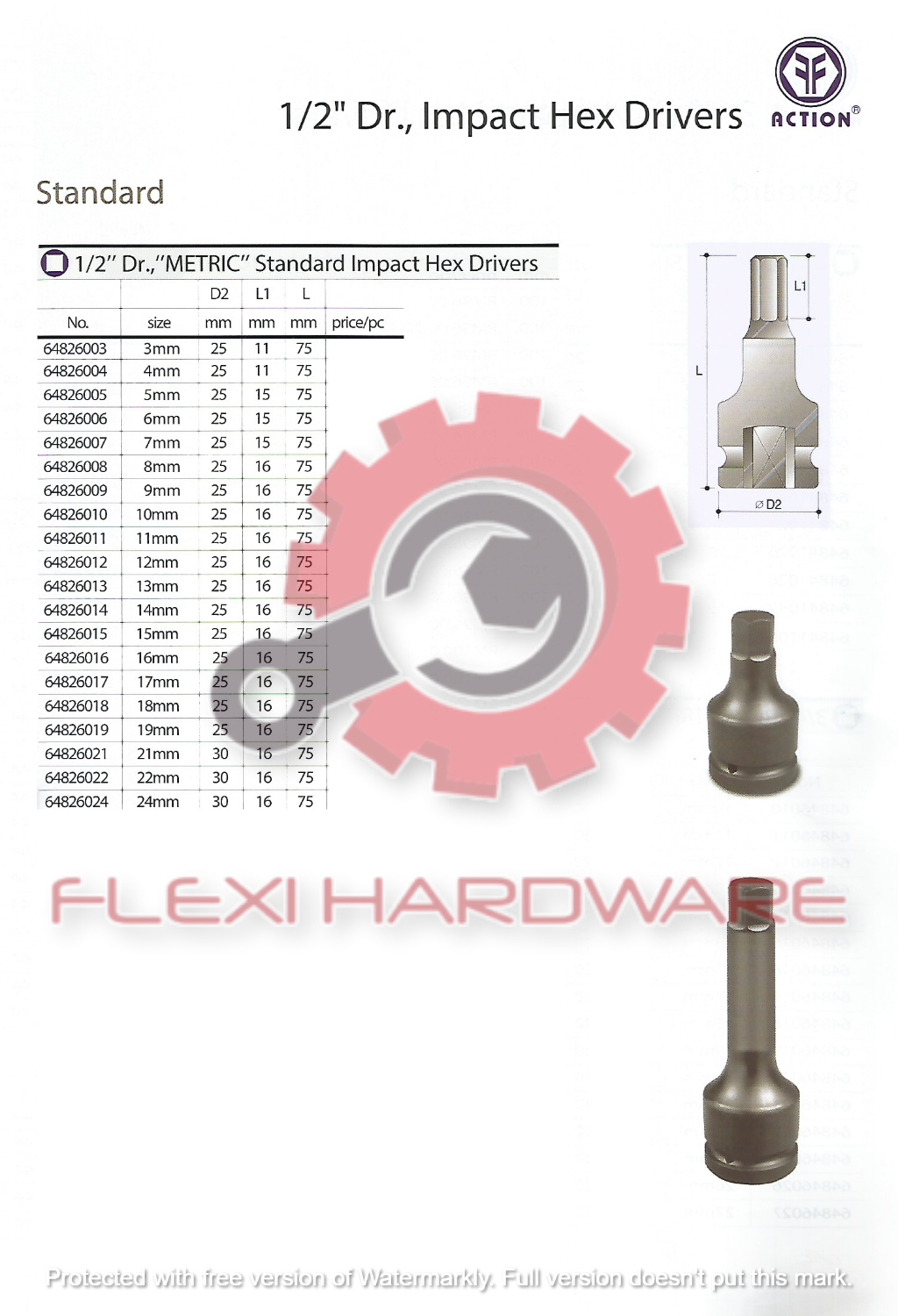 ACTION 1/2'' Impact Hex Driver Socket For Allen Key Socket Hex Socket ...