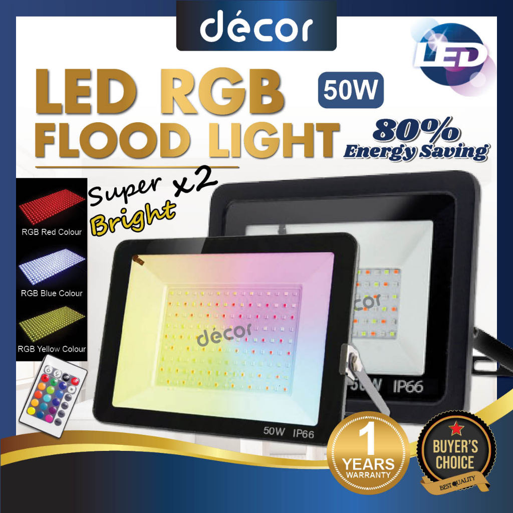 LED Flood Light 50W IP66 RGB Multi Colour Waterproof Outdoor Spotlight ...