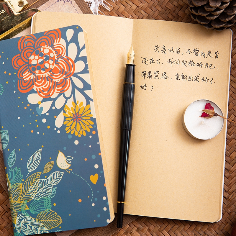 Vintage Prints Birds and Flowers Portable Kraft Paper Draft Notebook ...