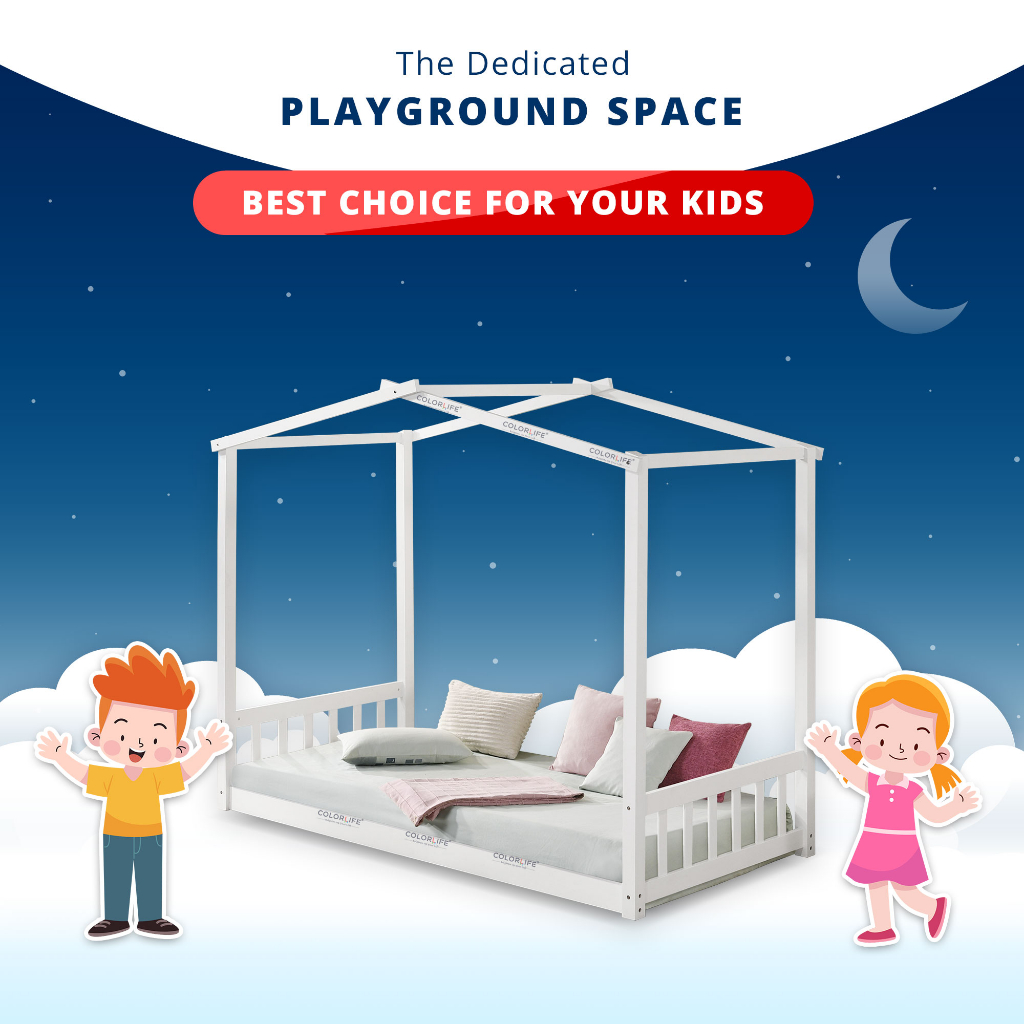 Colorlife Carino Wooden Bed (White) / Single Bed / Kids Bed Frame ...