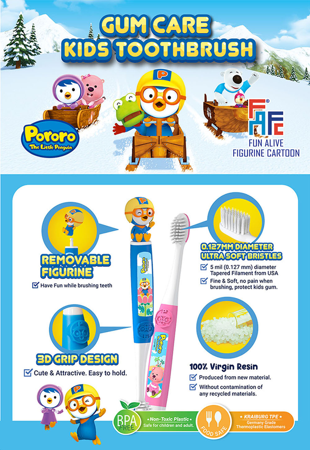 FAFC Pororo Figurine Kids 4 In 1 Toothbrush Gift Set | Shopee Malaysia