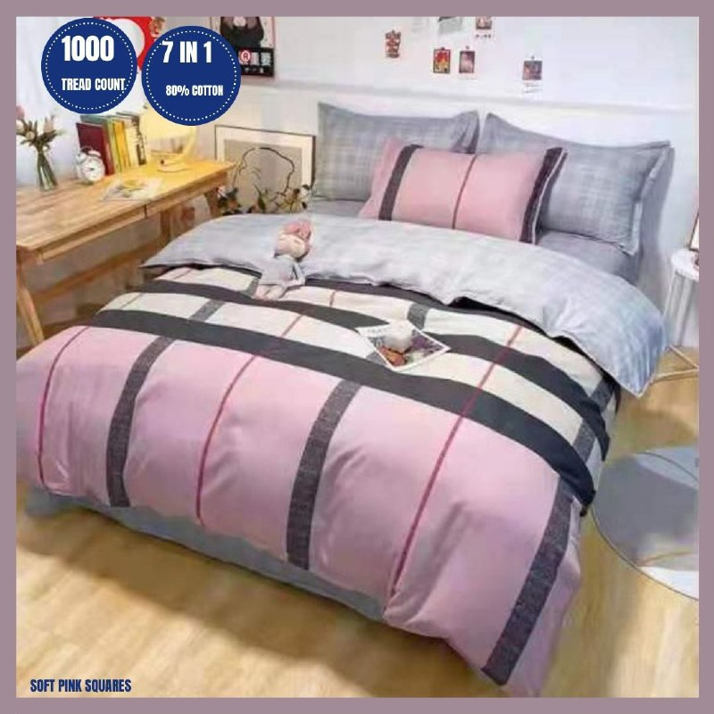 [BEST SELLER ] Cadar Corak 7-in-1 With Comforter Premium Fitted Cotton Bedsheet Cadar Queen King ...