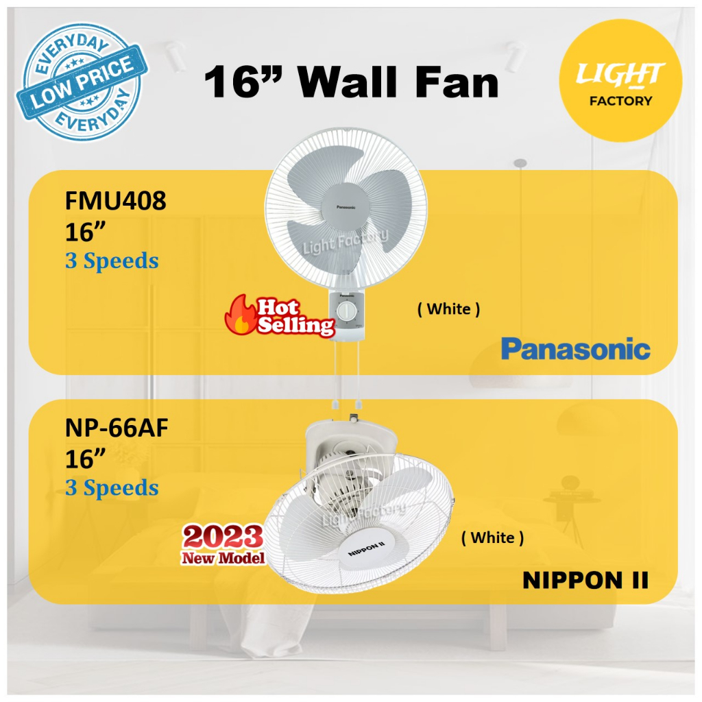 Panasonic Wall Fan FMU408 16" 3 Speed F-MU408 / NIPPON II NP-66AF 16 ...