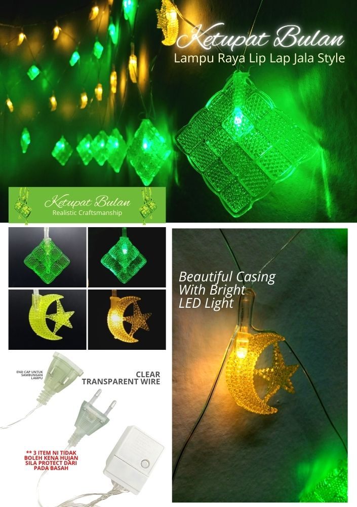 [RAYA 2025] 96L 4meter Net Bulan Bintang Ketupat Lampu Liplap Jala Hari ...
