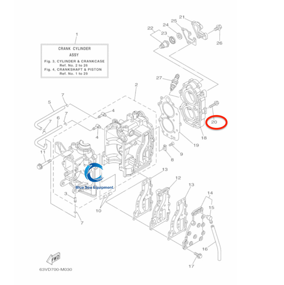 Original Cylinder Head Bolt with Flange for 9.9HP / 15HP Yamaha ...