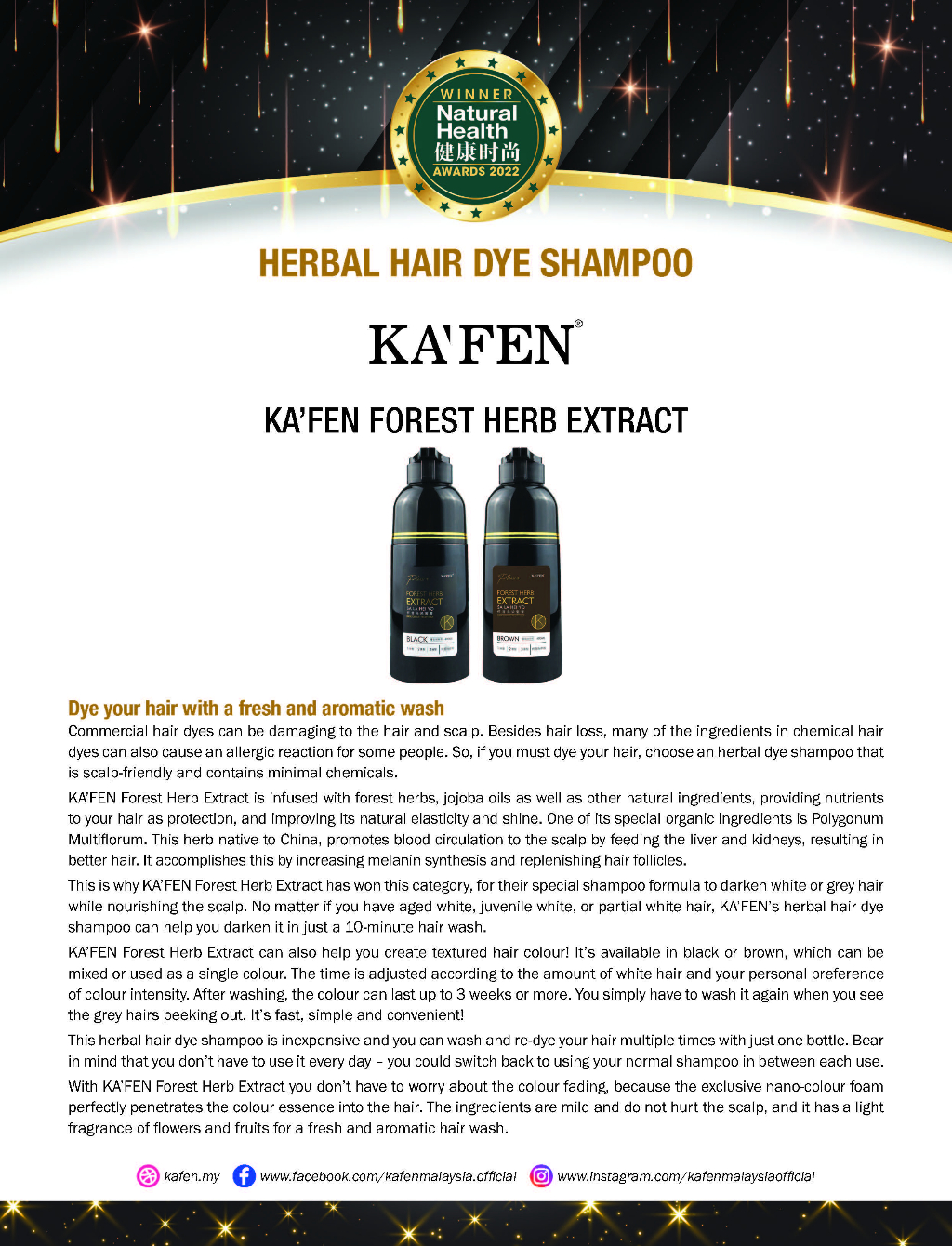 【台湾总公司】KAFEN Hair Color Dye 400ml (Black/Brown)White Gray Hair Dye ...