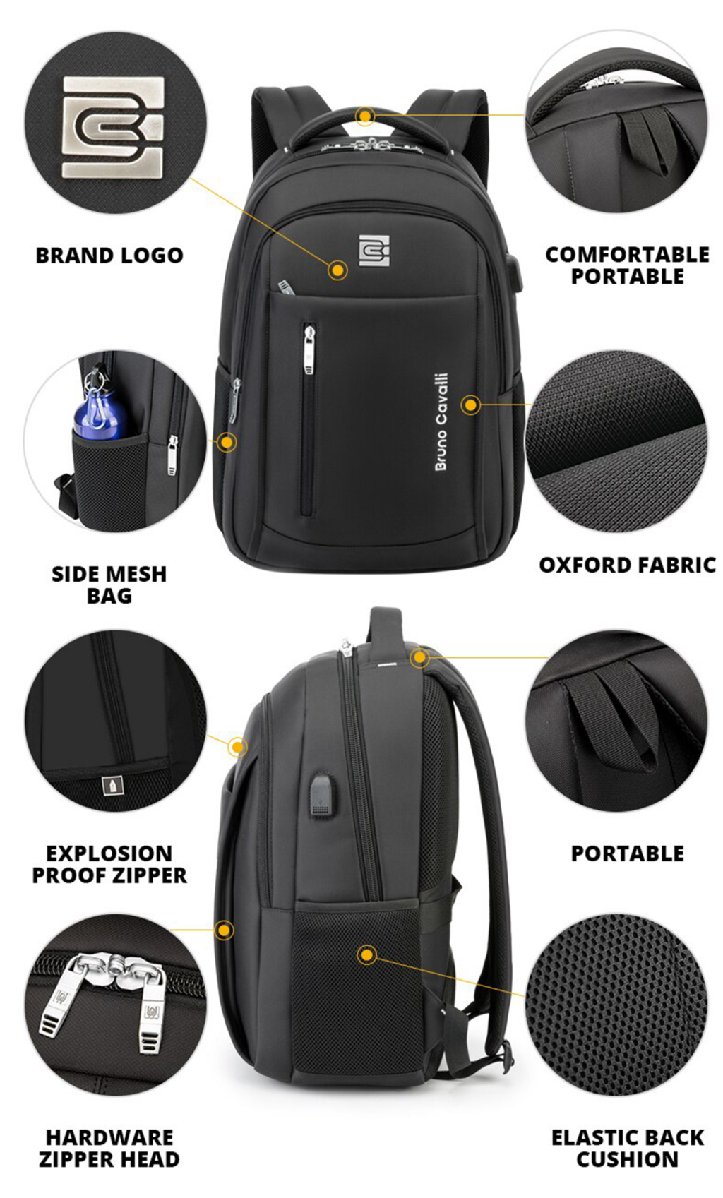 BRUNO CAVALLI Multifunctional Computer Laptop Backpack with Vertical ...