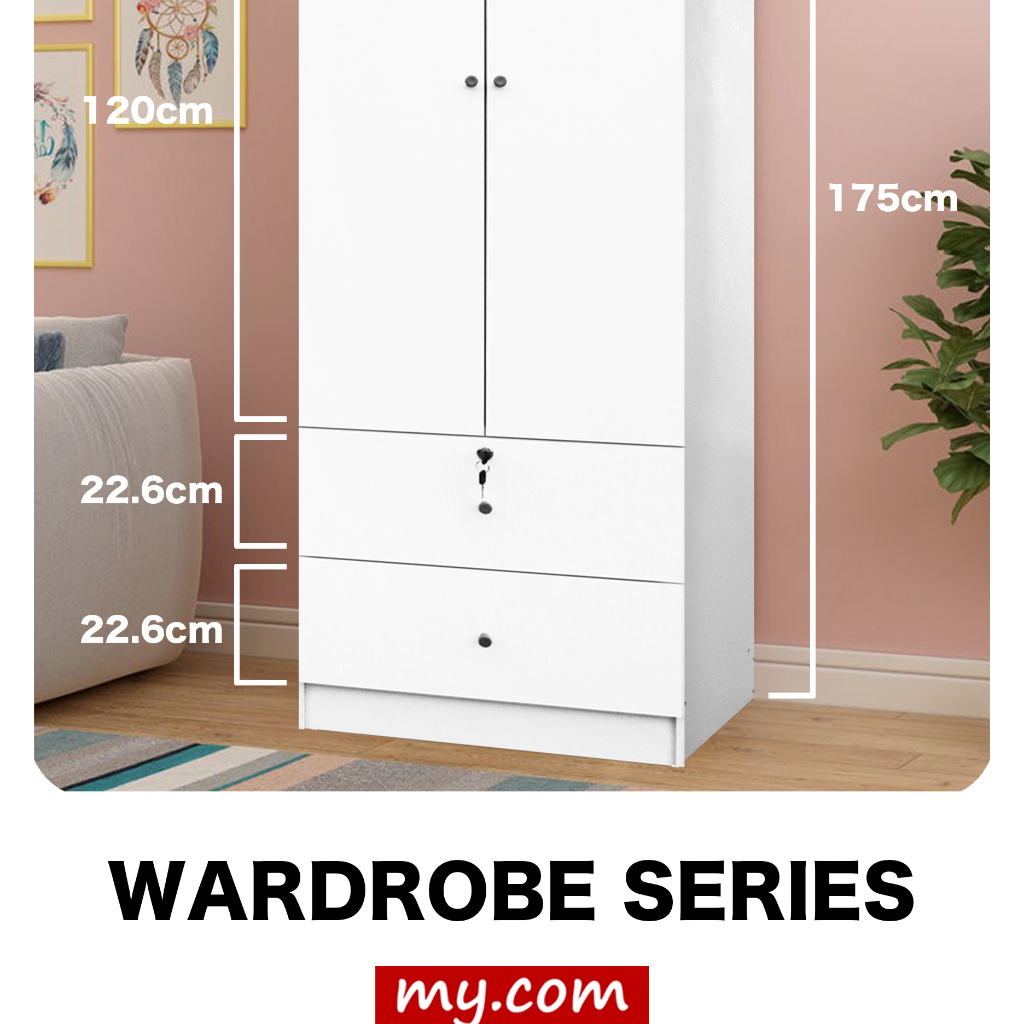Almari Baju/2 Door Wardrobe my-com/wardrobe with 2 drawers/wardrobe ...