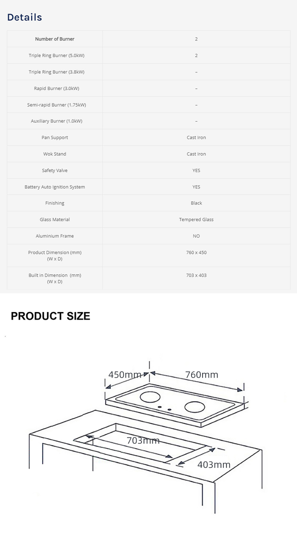 [FREE Shipping] ELBA 2 Burners 5Kw Safety Valve Built In Glass Hob ...