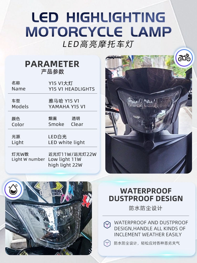 HPMP Y15 V1 HEADLIGHT LED HEADLAMP LAMPU BRIGHTNESS INCREASED BY 10W YAMAHA Y15 Y15ZR V1 ...