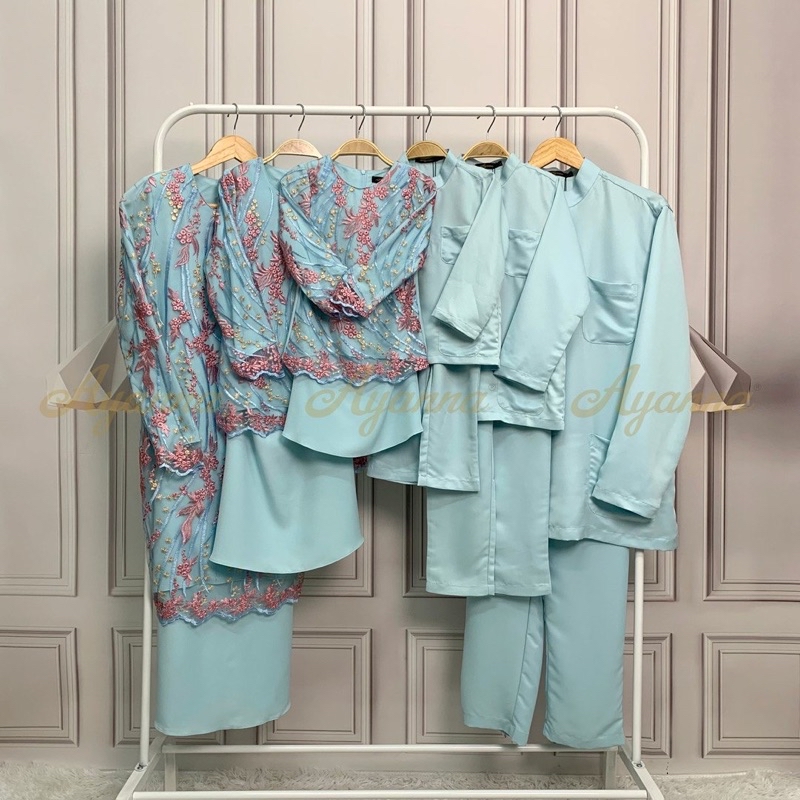 Set Family Biru Baby Blue. Baju Raya 2024. Baju Raya Plussize. Sedondon ...