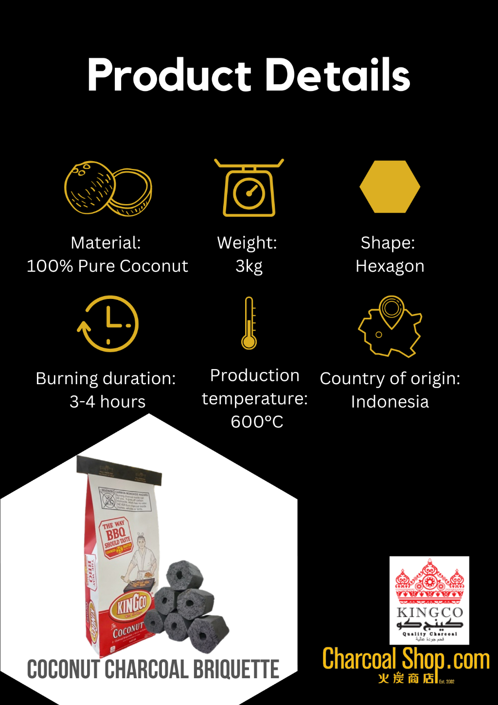 CHARCOAL BBQ ARANG KAYU 火炭 (Coconut Charcoal Briquette - 3kg) | Shopee Malaysia