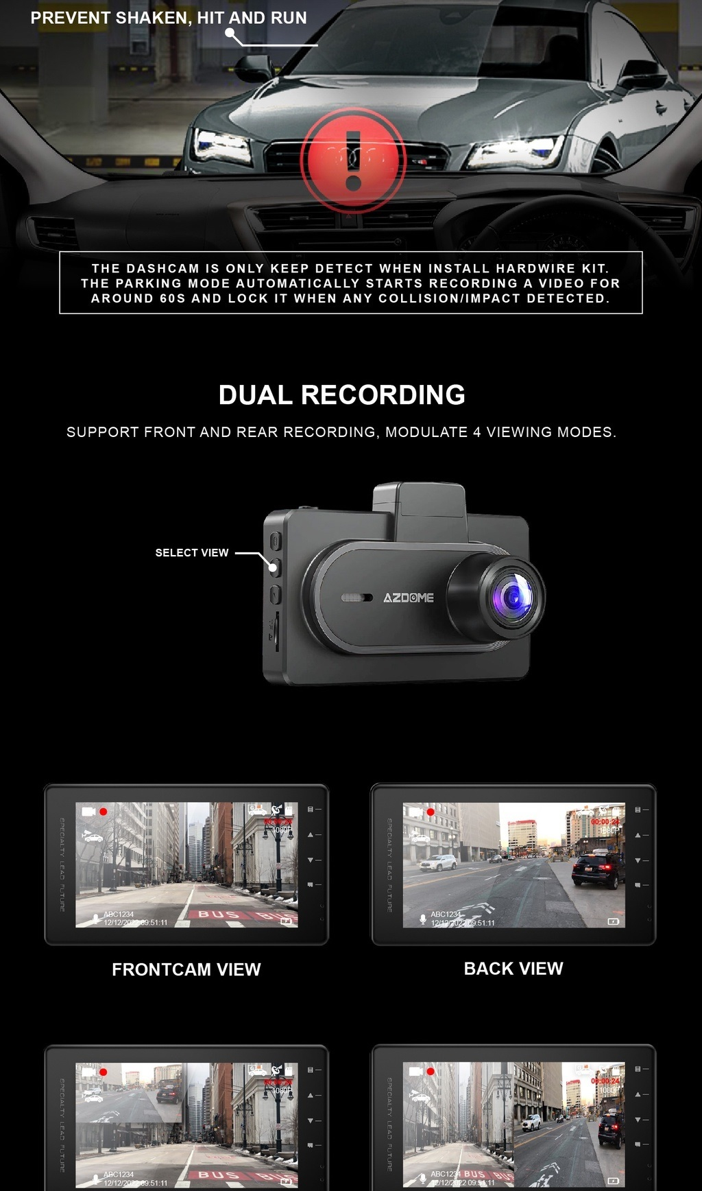 AZDOME M27S Full HD Dual Channel Front & Rear DashCam Night Vision ...