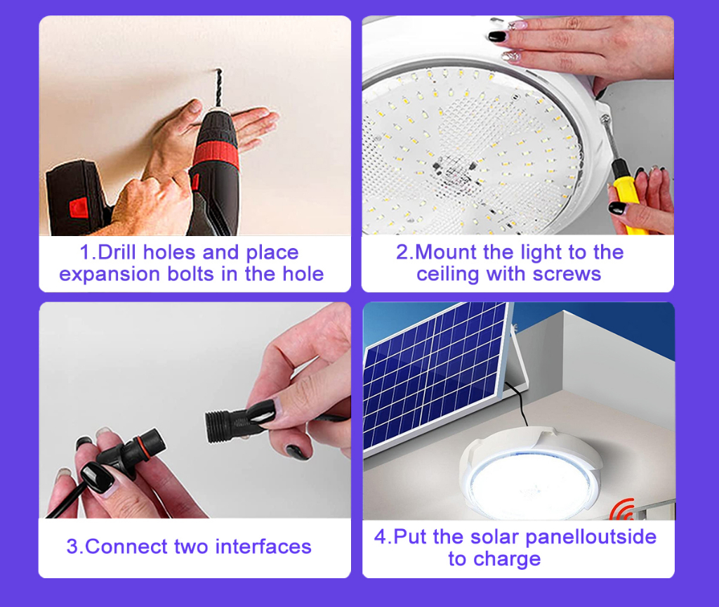 Solar Lamp Indoor 500W LED Solar Ceiling Light Bedroom Lighting Lampu ...