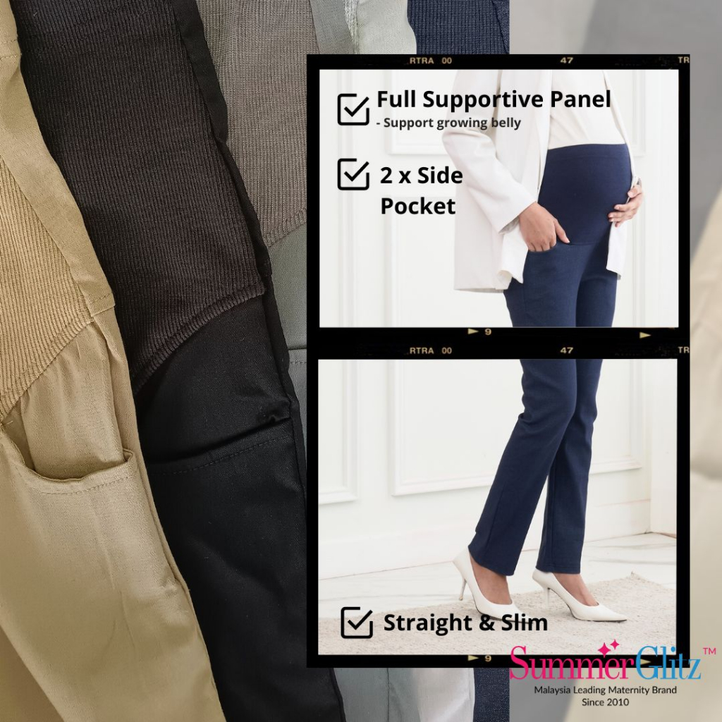 SUMMERGLITZ Maternity Pants Straight Cut 5.0 Ultra Stretch Pregnant ...