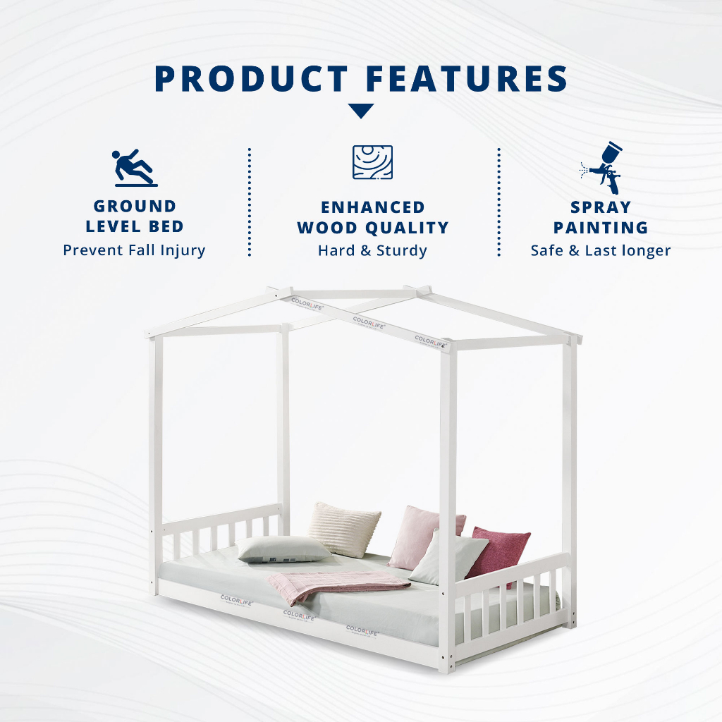 Colorlife Carino Wooden Bed (White) / Single Bed / Kids Bed Frame ...