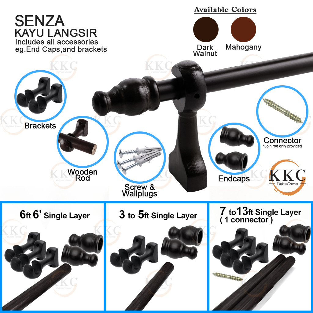 KKC SENZA SINGLE Wooden Curtain Rod (No Ring)Set/Kayu Langsir/Rod ...