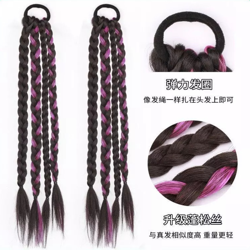 Rambut Palsu Tocang Hot Girl Braid Elastic Horsetail Wig Mix Color ...