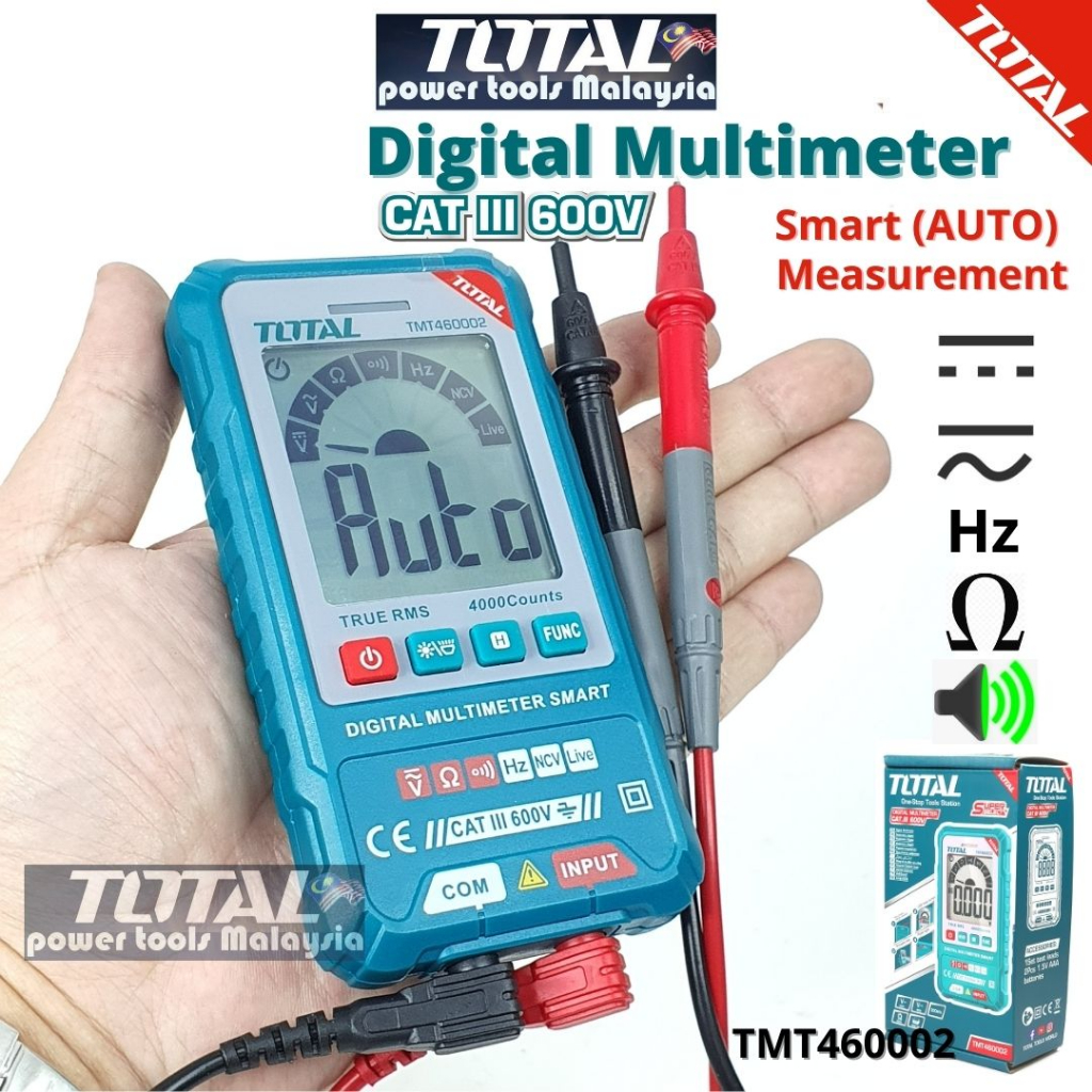 TOTAL Smart (AUTO) Measurement Digital Multimeter CAT III 600V 4000 ...