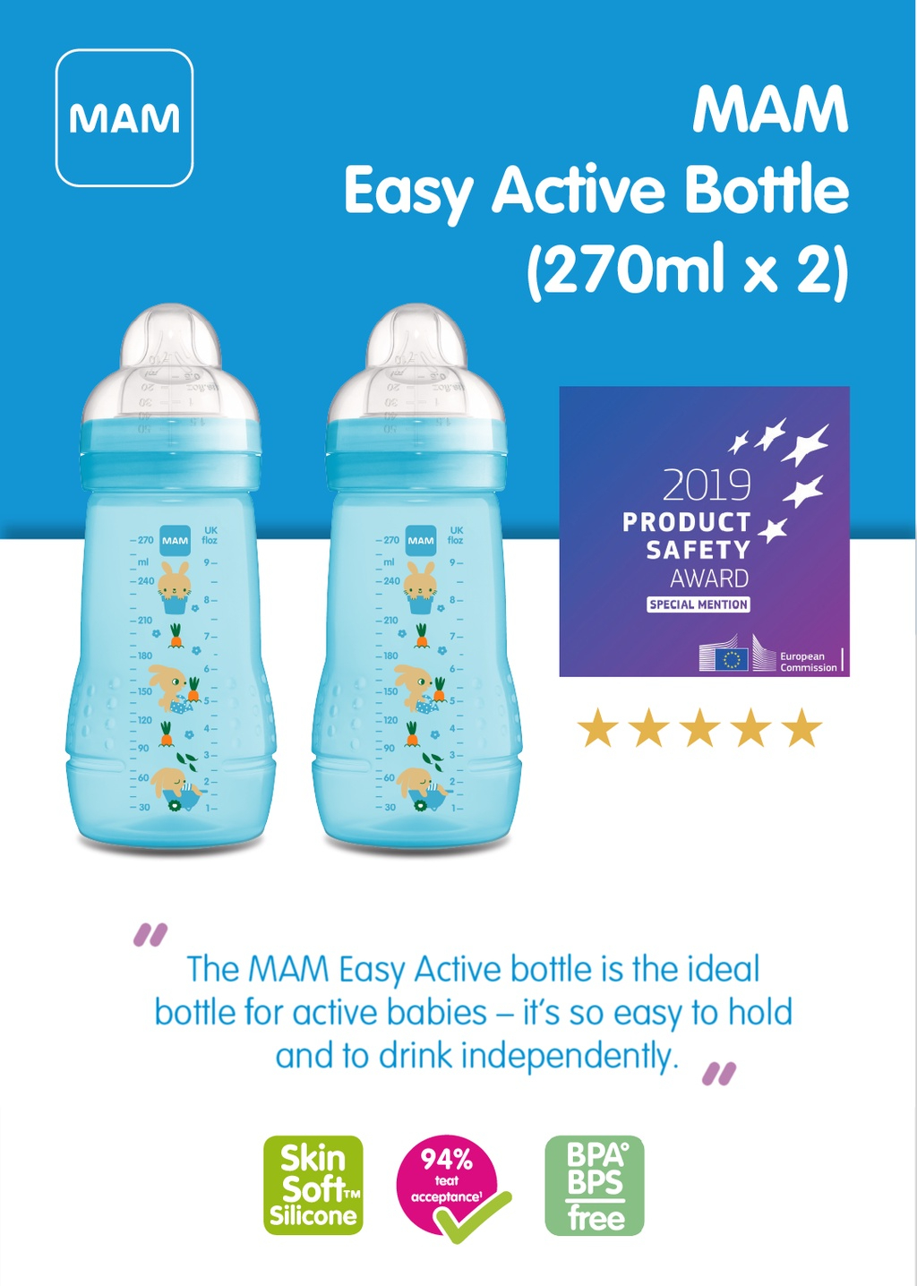 MAM Baby Bottle 270ml / 9.5oz - Double/ Twin Pack/Single/Baby Bottle ...