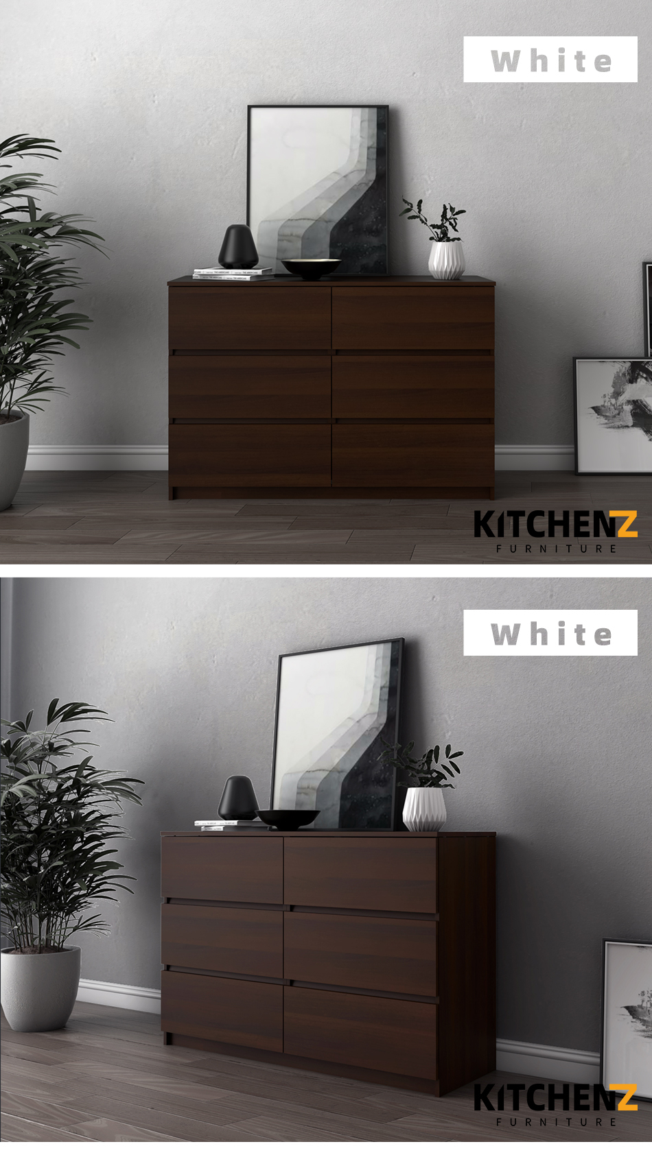 KitchenZ 6 Chest Drawer 3 Layer Storage Big Size - Putih (L120cm) 7003 ...