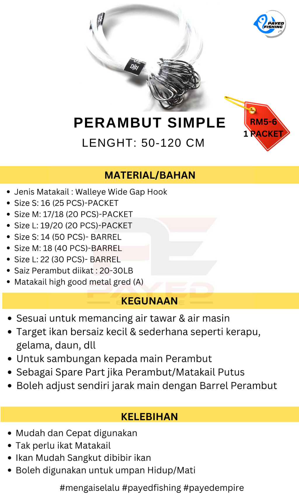 20-50 PCS Perambut SIMPLE MATAKAIL + IKAT TALI TANGSI 50-120cm pelbagai ...