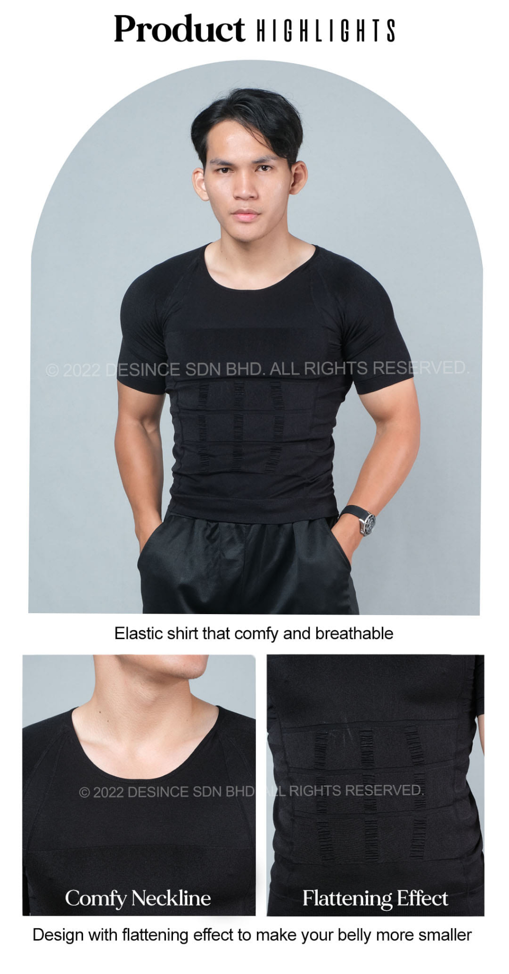 🇲🇾 Men Slimming T-shirt Man Inner Shirt Slim Effect Body Shaper Slim ...