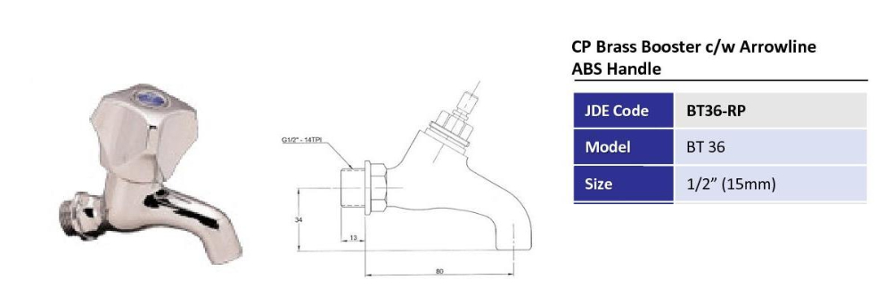 DOE BT36 15mm ( 1/2" ) Wall Bib Tap (PACKING) Come With Arrowline ...