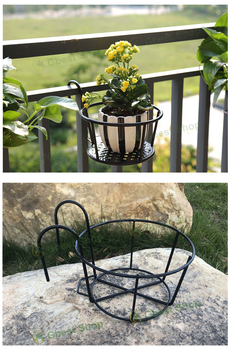 Outdoor Balcony Iron Flower Pot Rack Wall Hanging Planter Stand Plant ...