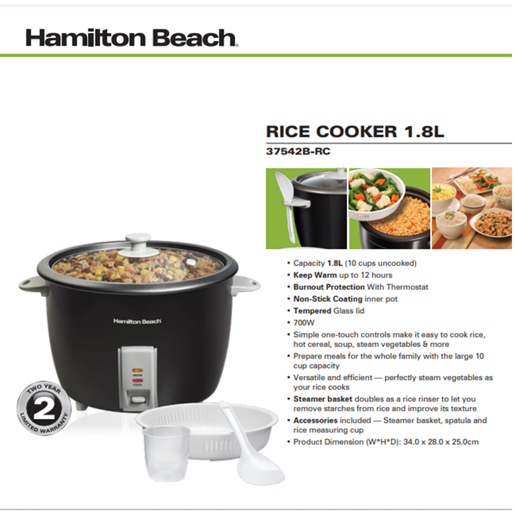 Hamilton Beach Rice Cooker with Non-Stick Coating Inner Pot Tempered ...
