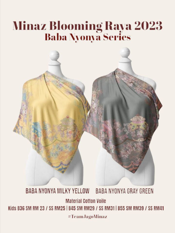 Tudung bawal minaz hijab printed blooming raya 2023 haramain series ...