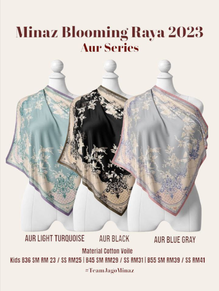 Tudung bawal minaz hijab printed blooming raya 2023 haramain series ...
