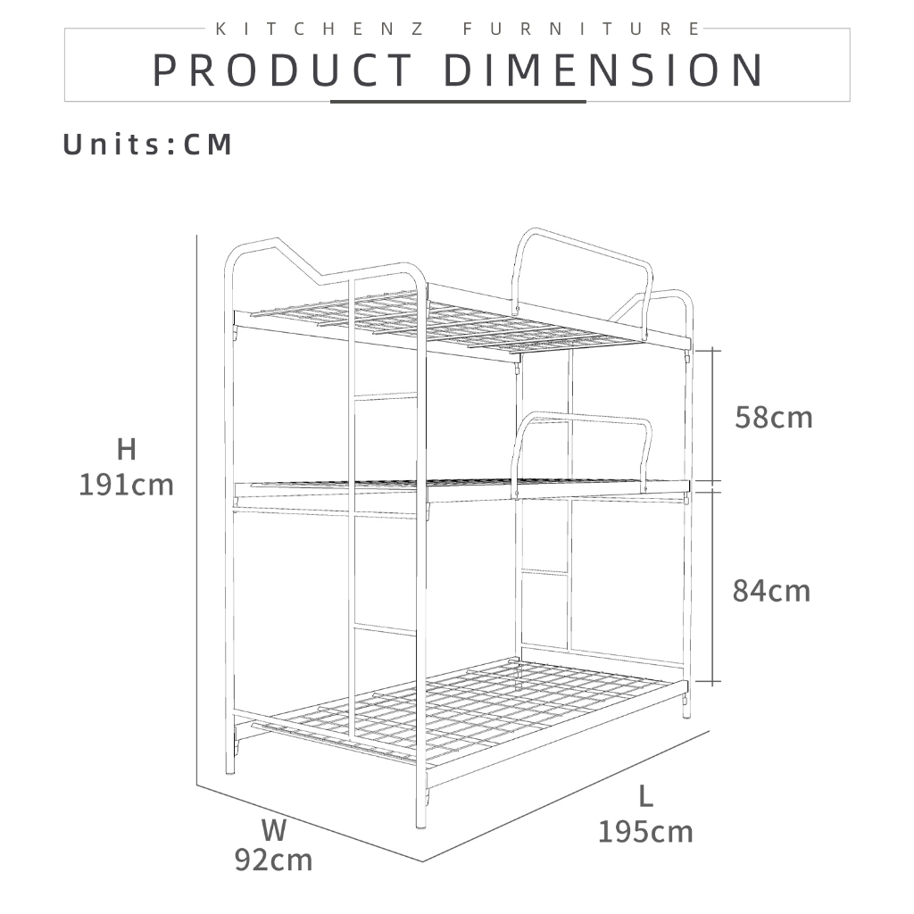 KitchenZ 3V Triple Decker Bed Bunk Bed Double Decker Bed katil 3 ...