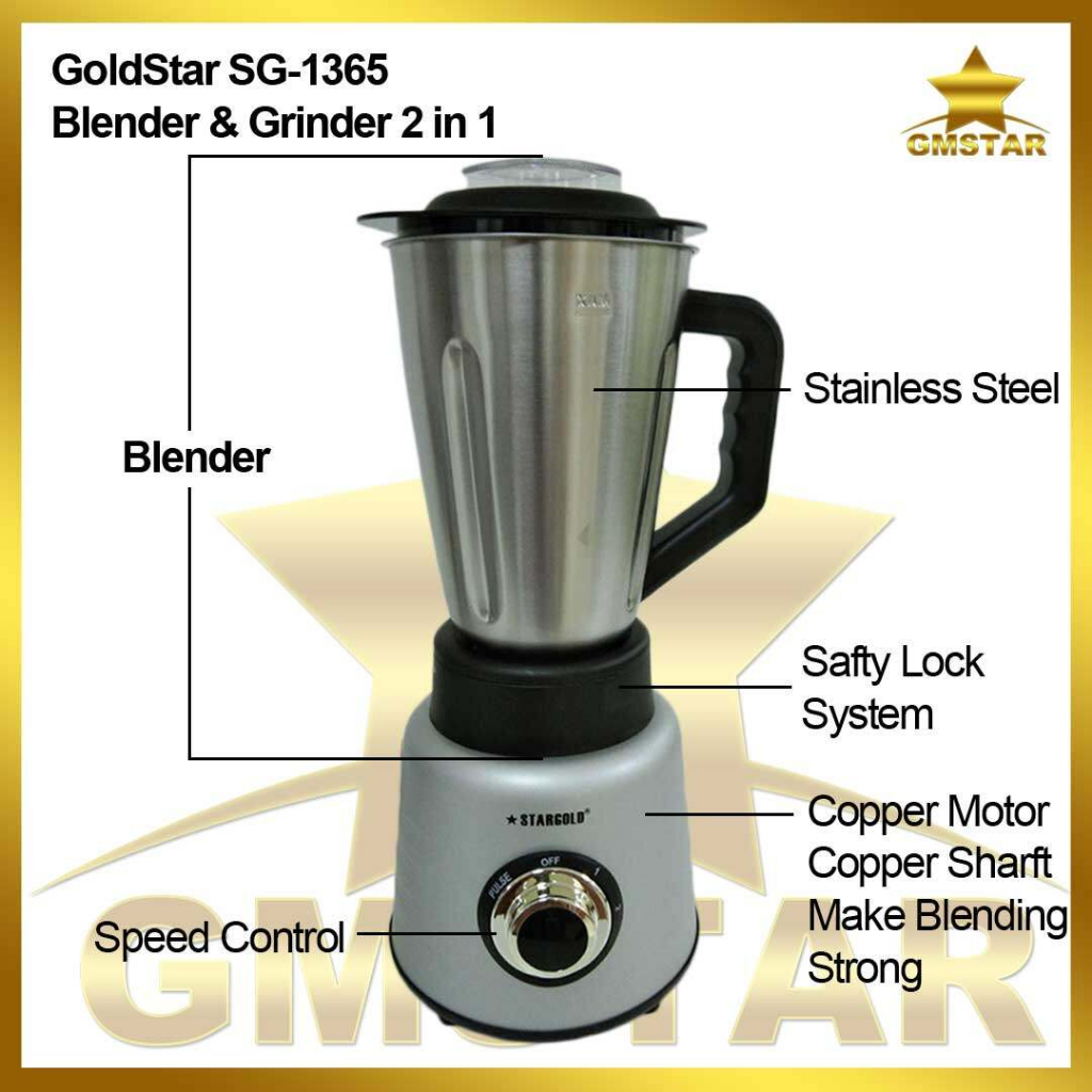 Pengisar Blender Stargold Stainless Steel blender, 2 in 1 system 600W ...