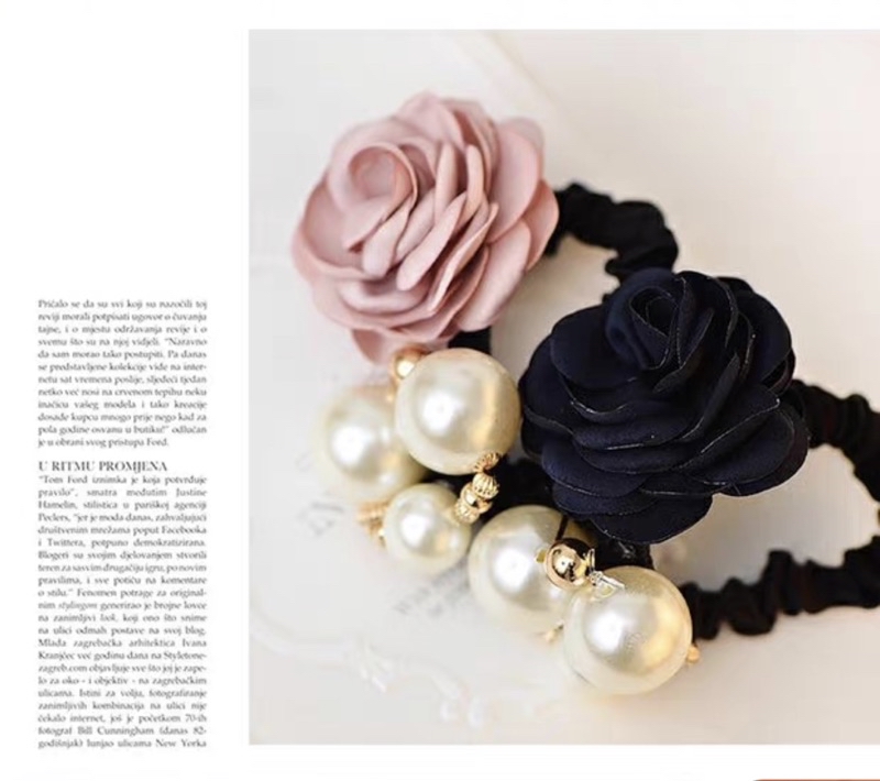 Korea Rose Flower Pearl Hair Ties Rubber Band Elastic Bunga Getah ...