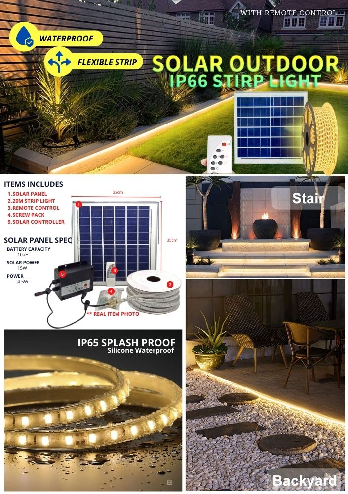 20M SOLAR LED Strip Light Outdoor Garden Light Patio Light String Light ...