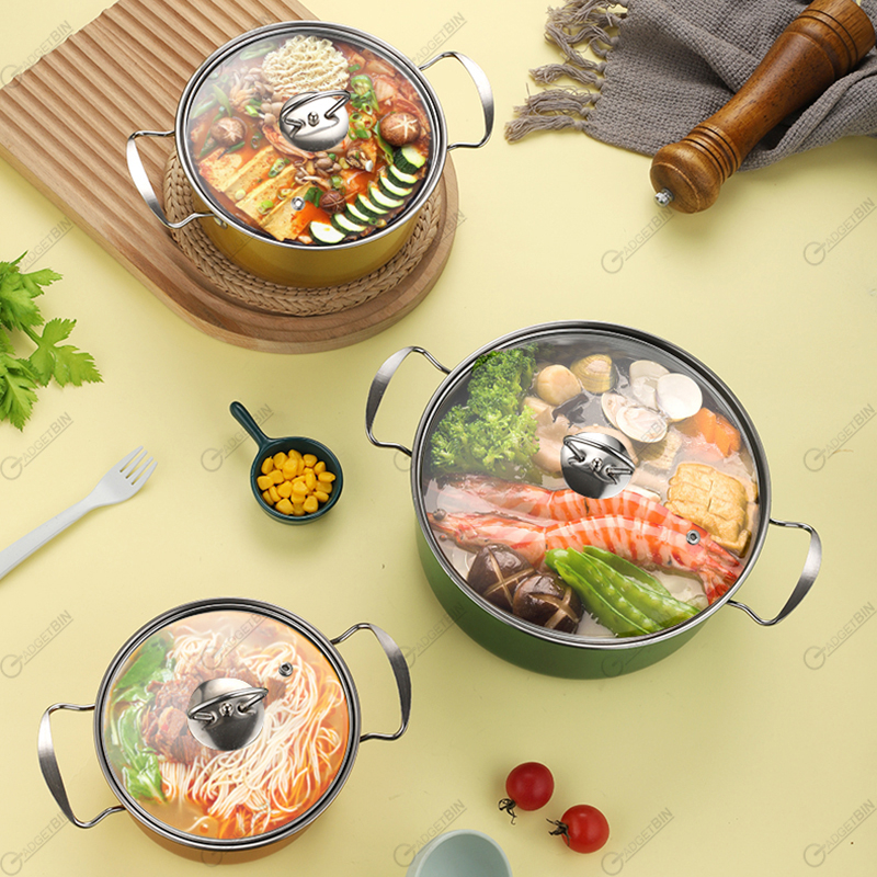 5 pcs set Colourful Stainless Steel Cooking Pot Set with Glass lid ...