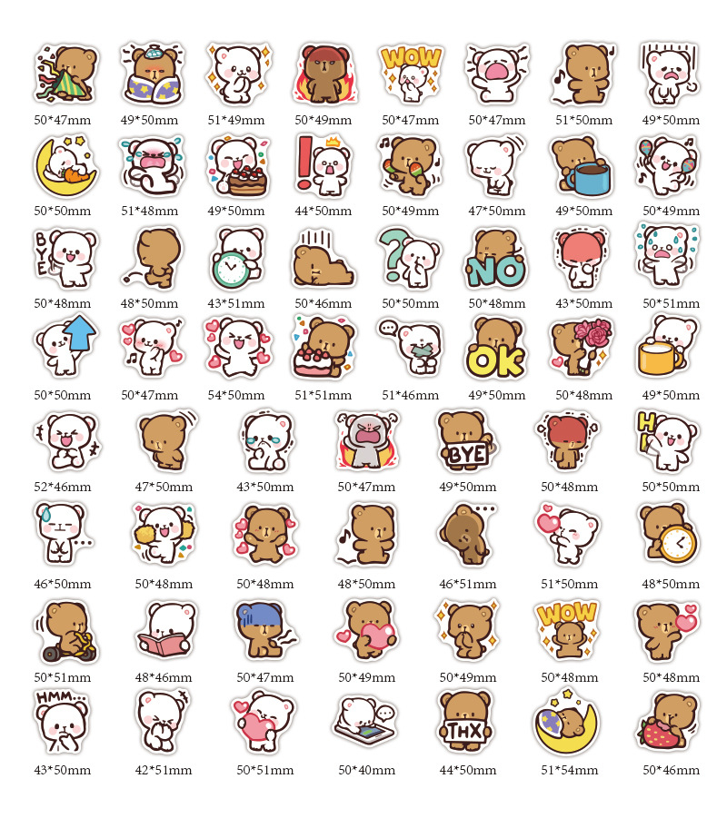 60/100pcs INS Cute Bear Cartoons Die Cut Deco Stickers Pack DIY ...