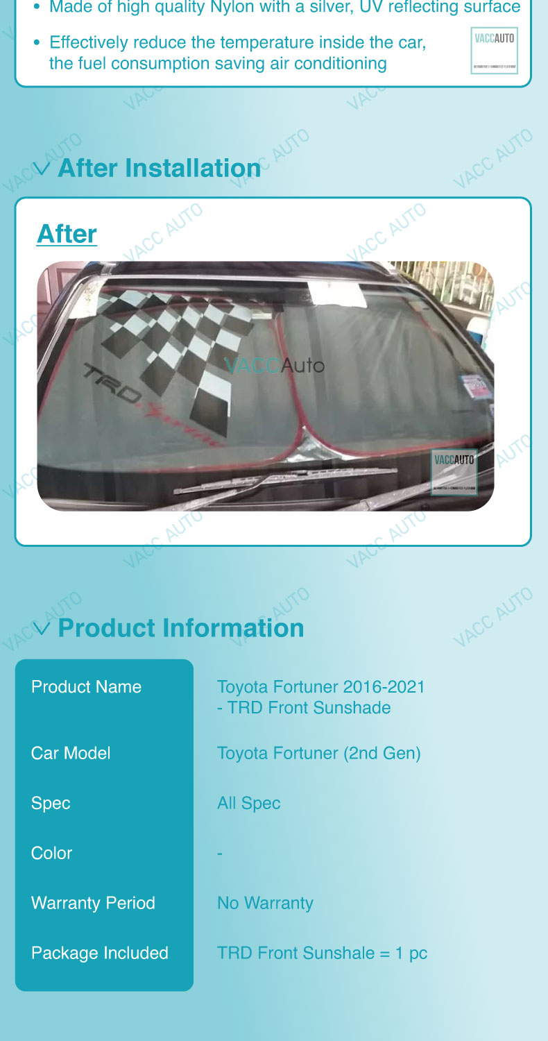 Toyota Fortuner TRD Front Sunshade Front Sun Shade Visor Windshield ...
