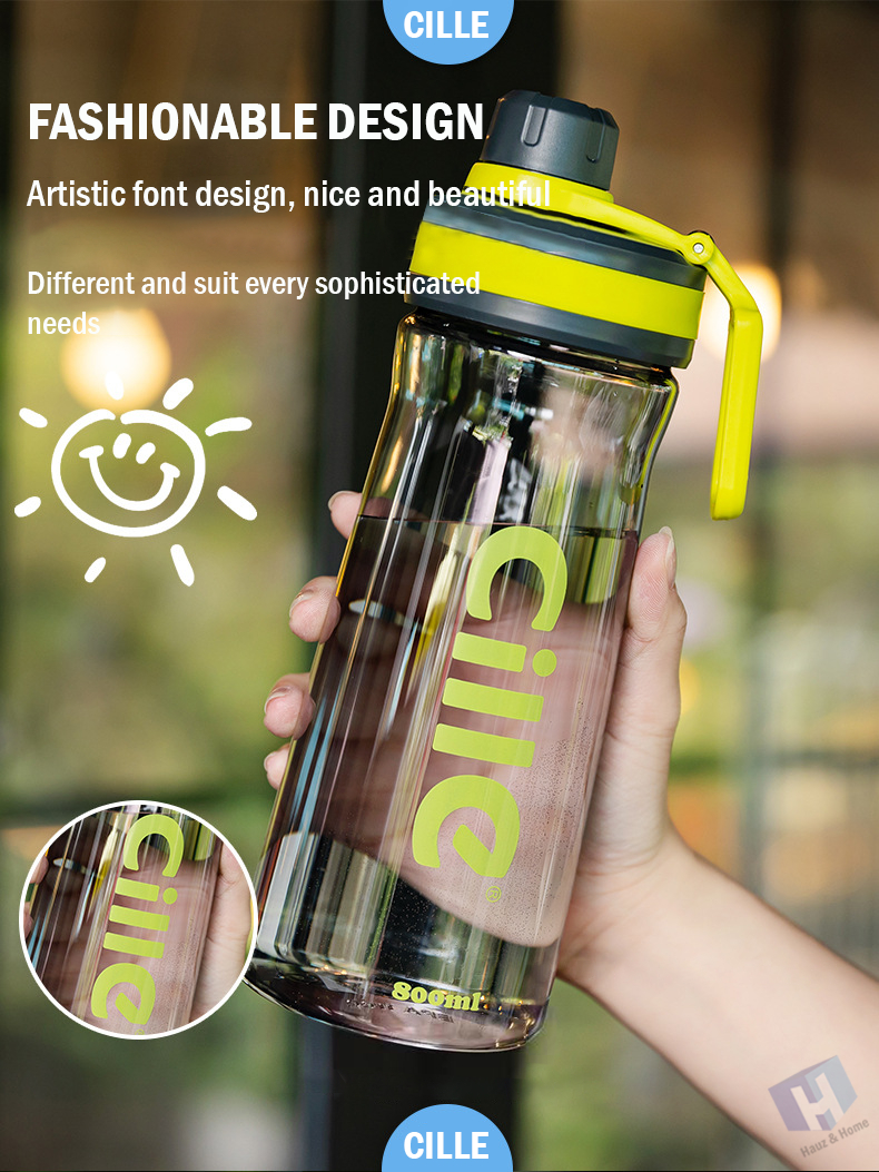 CILLE 800ml Tritan BPA-Free Leakproof Sport Plastic Water Bottle With ...