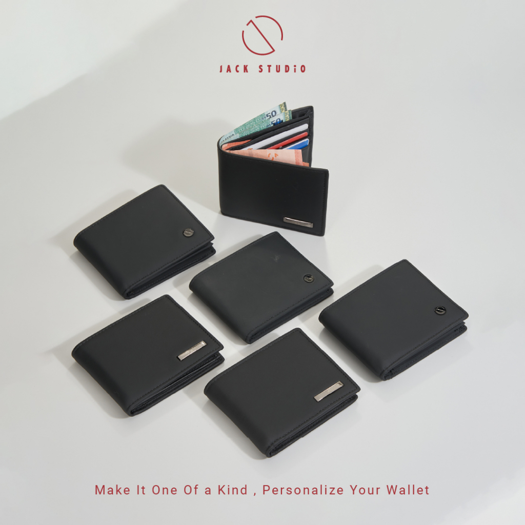 Jack Studio Men's Top Grain Leather Bi-Fold Black Wallet Free Name ...