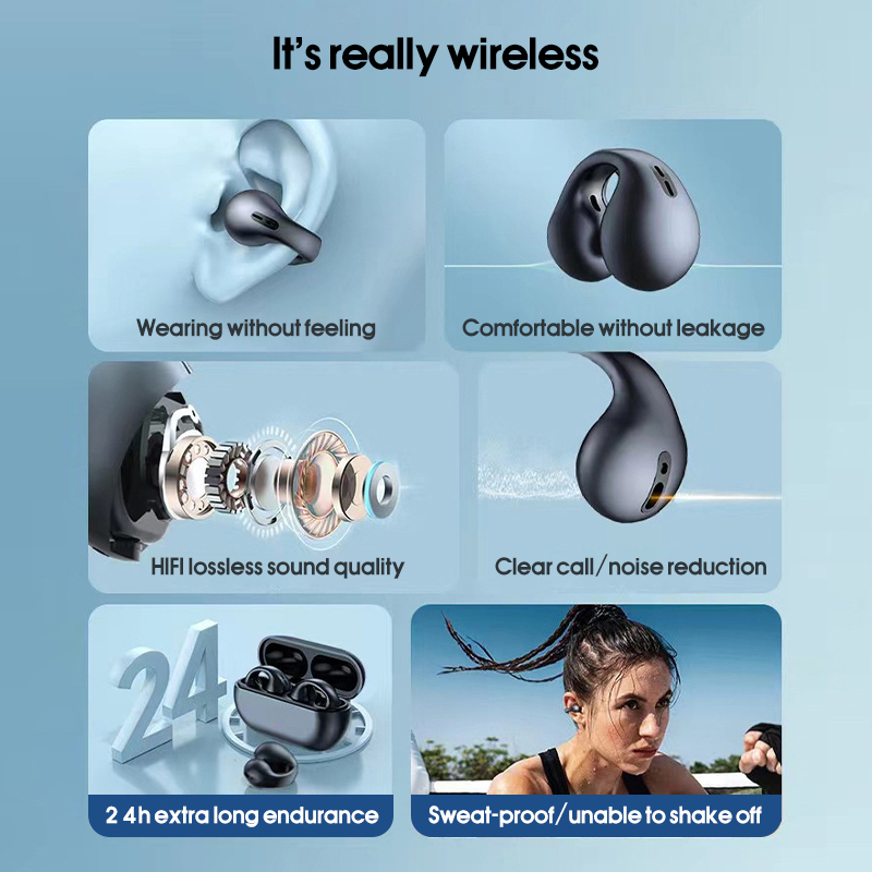 R1 Clip On Headset Bone Conductive Headphones Bluetooth 5.0 Wireless ...