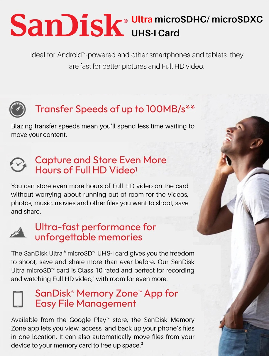 128GB SanDisk Ultra Micro SDHC/SDXC 100MB/s C10 UHS-I Memory Card ...